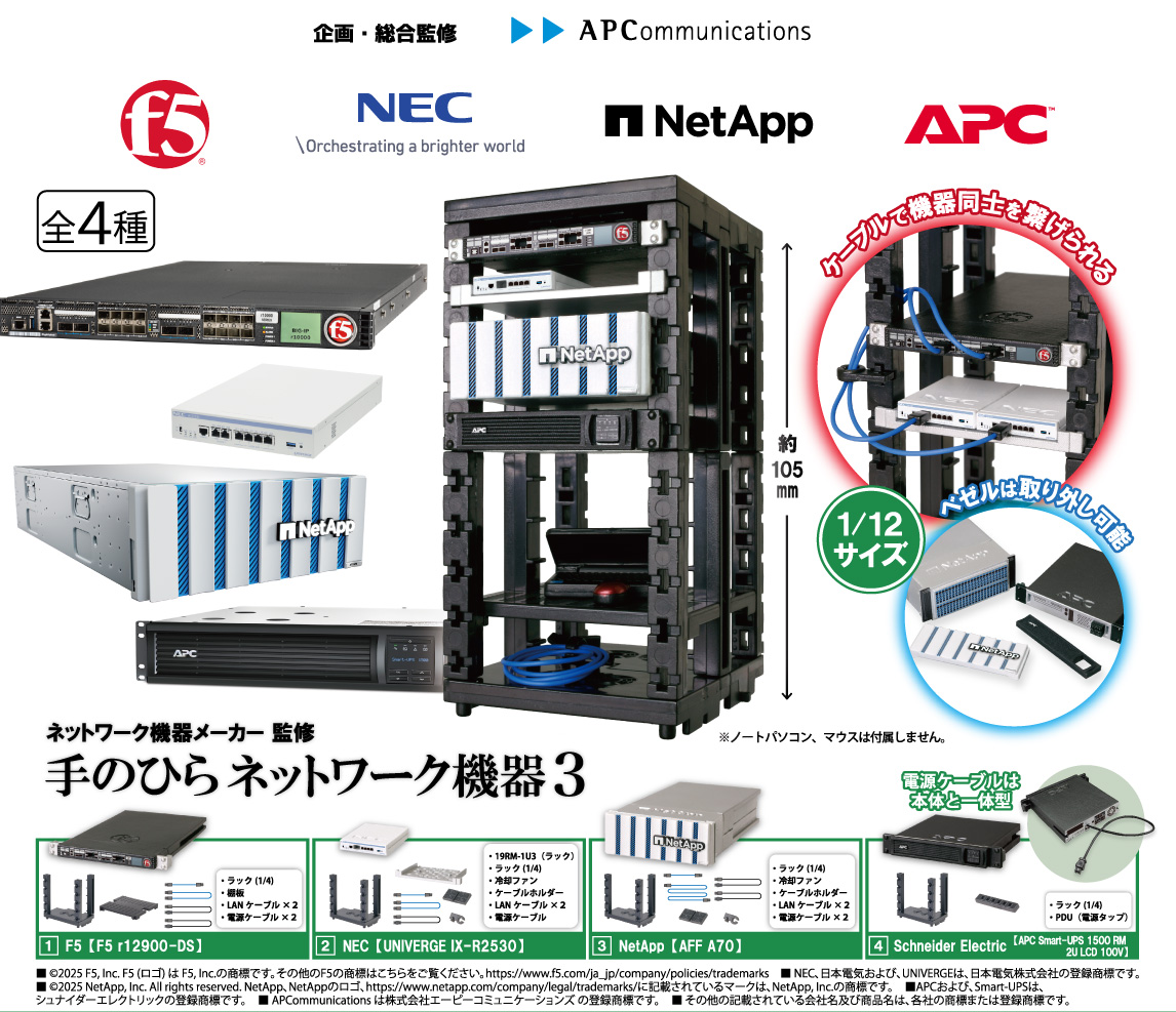 ITインフラ業界の魅力を伝える カプセルトイ『手のひらネットワーク機器3』をエーピーコミュニケーションズ・NetApp・NEC・シュナイダー・F5が監修 | プレスリリース | 株式会社 ...